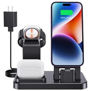 aflydog fast charging station for apple devices, new self-centering iwatch charger stand for all apple watch, 3 in 1 built-in charging stand dock for iphone airpods apple watch(15w adapter)