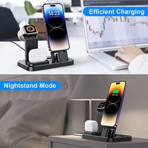 AFLYDOG Fast Charging Station for Apple Devices, New Self-Centering iWatch Charger Stand for All Apple Watch, 3 in 1 Built-in Charging Stand Dock for iPhone AirPods Apple Watch(15W Adapter)