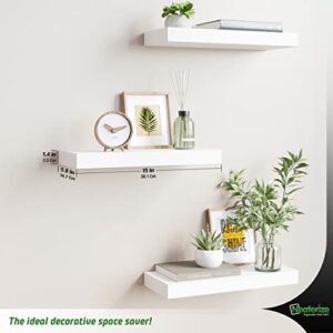 NEATERIZE Floating Shelves Set of 3 | Durable Wall Shelves with Invisible Bracket | Great Shelf for Bathroom, Bedrooms, Kitchen, Office and Living Room Décor. (White - Small)