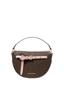 michael kors emilia half moon medium logo shoulder bag crossbody brown powder blush