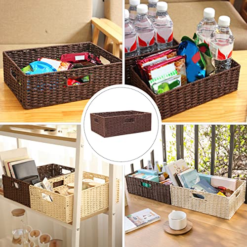 Housoutil Decorative Bins Tote Hand Pantry Country Shelf Living Organizer Room Rectangular Multifunctional Weave Cloth Style Nesting Picnic Sundries Seagrass Home Basket with Container Made