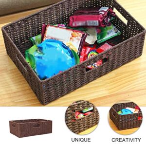 Housoutil Decorative Bins Tote Hand Pantry Country Shelf Living Organizer Room Rectangular Multifunctional Weave Cloth Style Nesting Picnic Sundries Seagrass Home Basket with Container Made