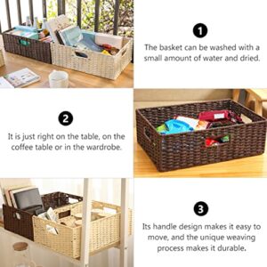 Housoutil Decorative Bins Tote Hand Pantry Country Shelf Living Organizer Room Rectangular Multifunctional Weave Cloth Style Nesting Picnic Sundries Seagrass Home Basket with Container Made