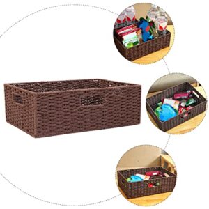 Housoutil Decorative Bins Tote Hand Pantry Country Shelf Living Organizer Room Rectangular Multifunctional Weave Cloth Style Nesting Picnic Sundries Seagrass Home Basket with Container Made