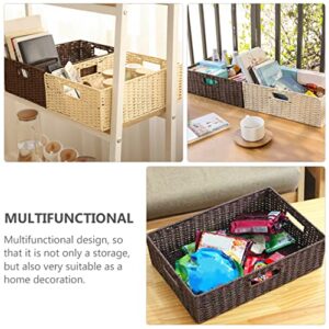 Housoutil Decorative Bins Tote Hand Pantry Country Shelf Living Organizer Room Rectangular Multifunctional Weave Cloth Style Nesting Picnic Sundries Seagrass Home Basket with Container Made