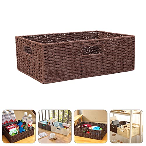 Housoutil Decorative Bins Tote Hand Pantry Country Shelf Living Organizer Room Rectangular Multifunctional Weave Cloth Style Nesting Picnic Sundries Seagrass Home Basket with Container Made