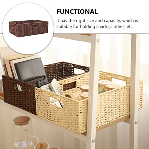 Housoutil Decorative Bins Tote Hand Pantry Country Shelf Living Organizer Room Rectangular Multifunctional Weave Cloth Style Nesting Picnic Sundries Seagrass Home Basket with Container Made