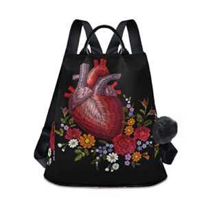 gaireg human anatomical heart women’s backpack purse anti theft casual fashion bag with pompom