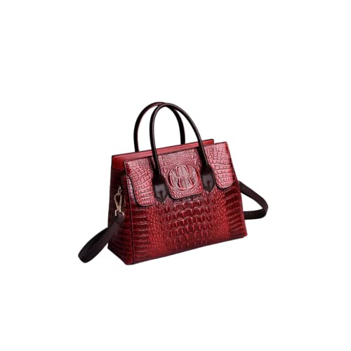 Bxlusiv Luxury Borsetta Crocodile Tote Durable Leather Ladies Handbag (Red)