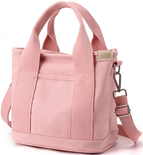 Canvas Tote Bag Women Small Mini Tote Bag Zipper Satchel Crossbody Shoulder Handbags Purse Pink