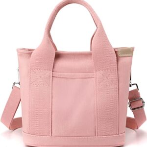 Canvas Tote Bag Women Small Mini Tote Bag Zipper Satchel Crossbody Shoulder Handbags Purse Pink