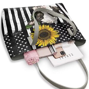 Rnyleeg Sunflower Cow Print Handbags for Women Large Tote Shoulder Bags Top Handle Satchel Purses Shopping Bag