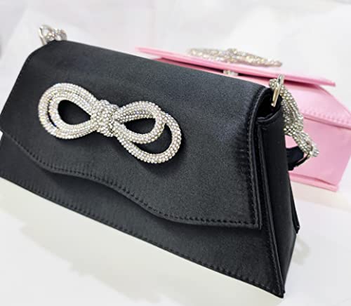 Double Bow Rhinestone Evening Handbag for Women Mini Hobo Bag Tote Bag Elegant Purses for Wedding Travel Party