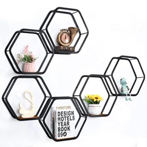 ybing hexagon floating shelves metal black honeycomb shelves for wall metal storage hexagon wall shelves set of 6 hexagonal floating wall mounted storage shelves for living room bedroom