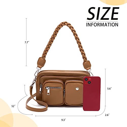 ACUARIO Small Crossbody Bags for Women-PU Leather Handbag Shoulder Strap Bags Purses (22165-Camel)