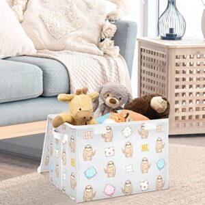 CaTaKu Funny Sloth Gray Storage Bins with Lids Fabric Large Storage Container Cube Basket with Handle Decorative Storage Boxes for Organizing Clothes Shelves