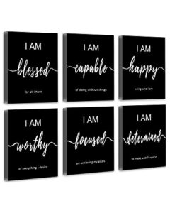 drsoum inspirational wall art office decor, motivational wall art prints for office bedroom living room classroom,black and white daily positive affirmations posters for women men kids, set of 6, 8″x10″,framed