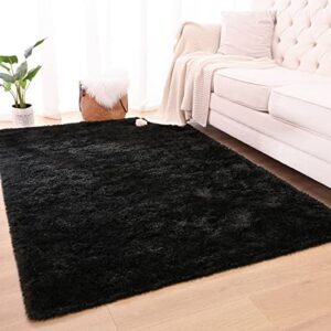 maxsoft ultra soft shaggy rug for bedroom, 5×8 feet indoor modern fluffy area rugs fuzzy carpet for living room, upgrade non-slip plush furry floor christmas rug for nursery home decor, black