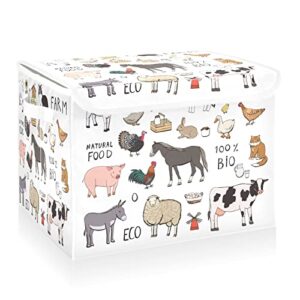 cataku farm animals cute storage bins with lids fabric large storage container cube basket with handle decorative storage boxes for organizing clothes shelves