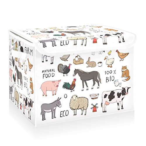 CaTaKu Farm Animals Cute Storage Bins with Lids Fabric Large Storage Container Cube Basket with Handle Decorative Storage Boxes for Organizing Clothes Shelves