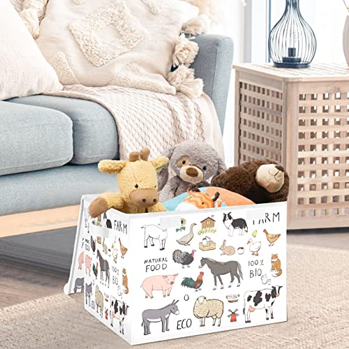 CaTaKu Farm Animals Cute Storage Bins with Lids Fabric Large Storage Container Cube Basket with Handle Decorative Storage Boxes for Organizing Clothes Shelves