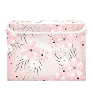 kigai storage basket pink flowers print storage boxes with lids and handle, large storage cube bin collapsible for shelves closet bedroom living room, 16.5×12.6×11.8 in