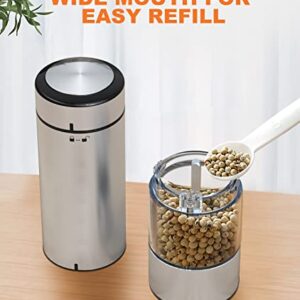 OUWMAN 2 Pack Electric Salt and Pepper Grinder Set, Automatic Stainless Steel Pepper Mill Grinder with Convenient One Hand Operation, LED Light, Adjustable Coarseness, Cleaning Brush, Battery Powered