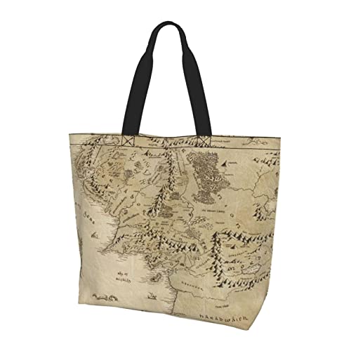 Middle Earth Map Tote Bag For Women,Womens Tote Bags,Waterproof Tote Purse for Teacher,Gym,Work,School with interior Pocket