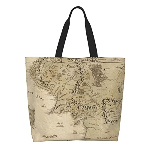 Middle Earth Map Tote Bag For Women,Womens Tote Bags,Waterproof Tote Purse for Teacher,Gym,Work,School with interior Pocket