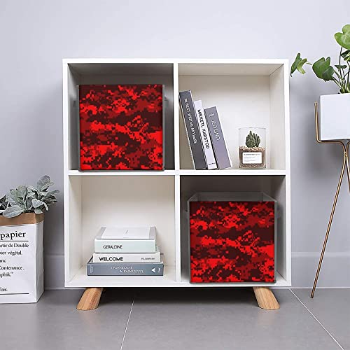 Red Camouflage Collapsible Storage Bins Basics Folding Fabric Storage Cubes Organizer Boxes with Handles