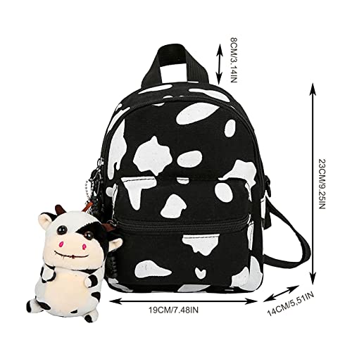 PMUYBHF Backpacks For School Cow Pattern Backpack Cow Print Backpack Mini Canvas Daypack With Plush Cow Pendant For Bag Accessory Shoulder Bag Tote