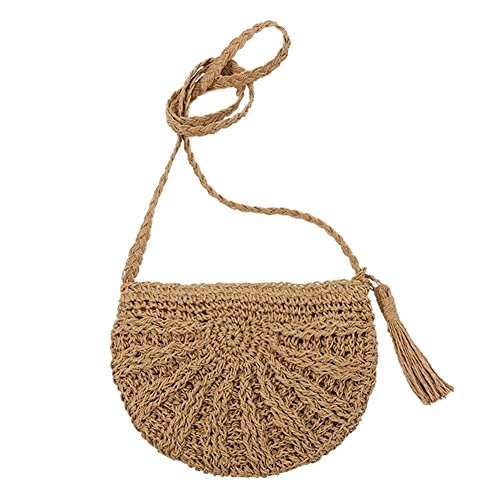 Crossbody Bags For Women,Tassels Retro Woven Beach Messenger Handbags Women Girls Fringed Crochet Straw Shoulder Crossbody Bag