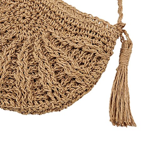 Crossbody Bags For Women,Tassels Retro Woven Beach Messenger Handbags Women Girls Fringed Crochet Straw Shoulder Crossbody Bag