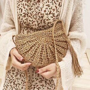 Crossbody Bags For Women,Tassels Retro Woven Beach Messenger Handbags Women Girls Fringed Crochet Straw Shoulder Crossbody Bag