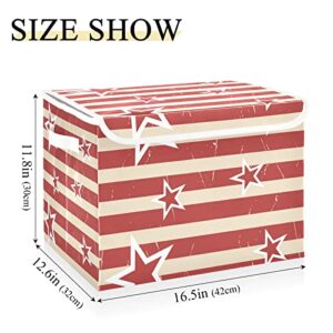 RunningBear American Patriotic Stars Large Storage Bins with Lid Collapsible Storage Bin Storage Basket Organizer Cute Storage Bin for Clothes Toys Books