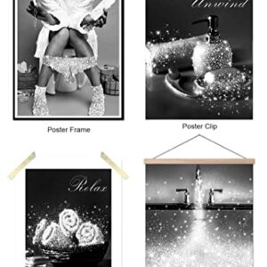 UKZMN Fashion Wall Art Bathroom Decor Glam Glitter Art Prints Balck and White Bathroom Artwork for Wall Black and White Modern Women Funny Bathroom Wall decor Painting Wall Art For Living Room Set of 4 (black, 8*12 Unframed)