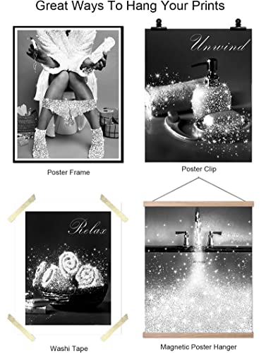 UKZMN Fashion Wall Art Bathroom Decor Glam Glitter Art Prints Balck and White Bathroom Artwork for Wall Black and White Modern Women Funny Bathroom Wall decor Painting Wall Art For Living Room Set of 4 (black, 8*12 Unframed)