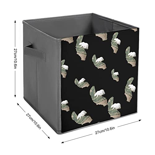 Military California Polar Bear Collapsible Storage Bins Basics Folding Fabric Storage Cubes Organizer Boxes with Handles