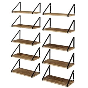 wallniture ponza floating shelves for wall, 17″x8″ bookshelf for large books, storage shelves for office, hallway living room decor, set of 10, burnt