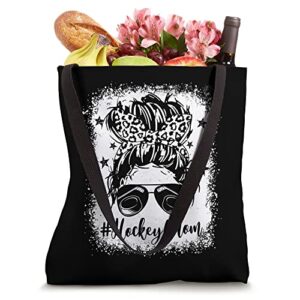 Mother's Day Sports Hockey Mom Leopard Messy Bun Tote Bag