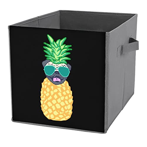 Funny Pineapple Pug Collapsible Storage Bins Basics Folding Fabric Storage Cubes Organizer Boxes with Handles