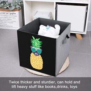 Funny Pineapple Pug Collapsible Storage Bins Basics Folding Fabric Storage Cubes Organizer Boxes with Handles