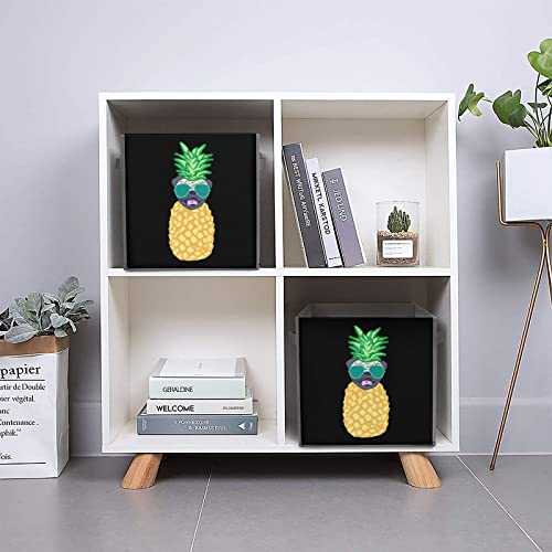 Funny Pineapple Pug Collapsible Storage Bins Basics Folding Fabric Storage Cubes Organizer Boxes with Handles