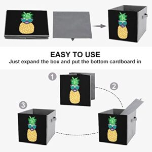 Funny Pineapple Pug Collapsible Storage Bins Basics Folding Fabric Storage Cubes Organizer Boxes with Handles