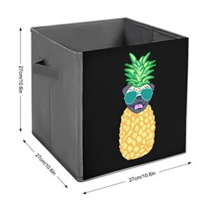 Funny Pineapple Pug Collapsible Storage Bins Basics Folding Fabric Storage Cubes Organizer Boxes with Handles