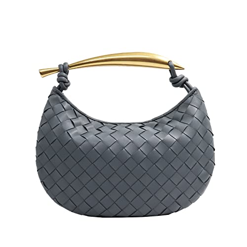 Woven Leather Hobe Dumpling Bag Dinner Handbag For Women Purse Hobo Bag (Grey)