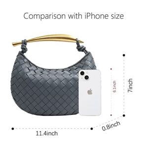 Woven Leather Hobe Dumpling Bag Dinner Handbag For Women Purse Hobo Bag (Grey)