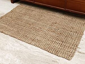 Natural Jute Boucle 2x3' Doormat, Hand Woven & Reversible for Living Room Kitchen Entryway Rug, Jute Burlap Braided Rag Rug, Farmhouse Rag Rug, Rustic Rug, Natural Look Rug