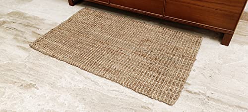 Natural Jute Boucle 2x3' Doormat, Hand Woven & Reversible for Living Room Kitchen Entryway Rug, Jute Burlap Braided Rag Rug, Farmhouse Rag Rug, Rustic Rug, Natural Look Rug