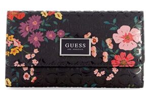 guess women’s logo embossed pink purple floral print slim wallet clutch bag